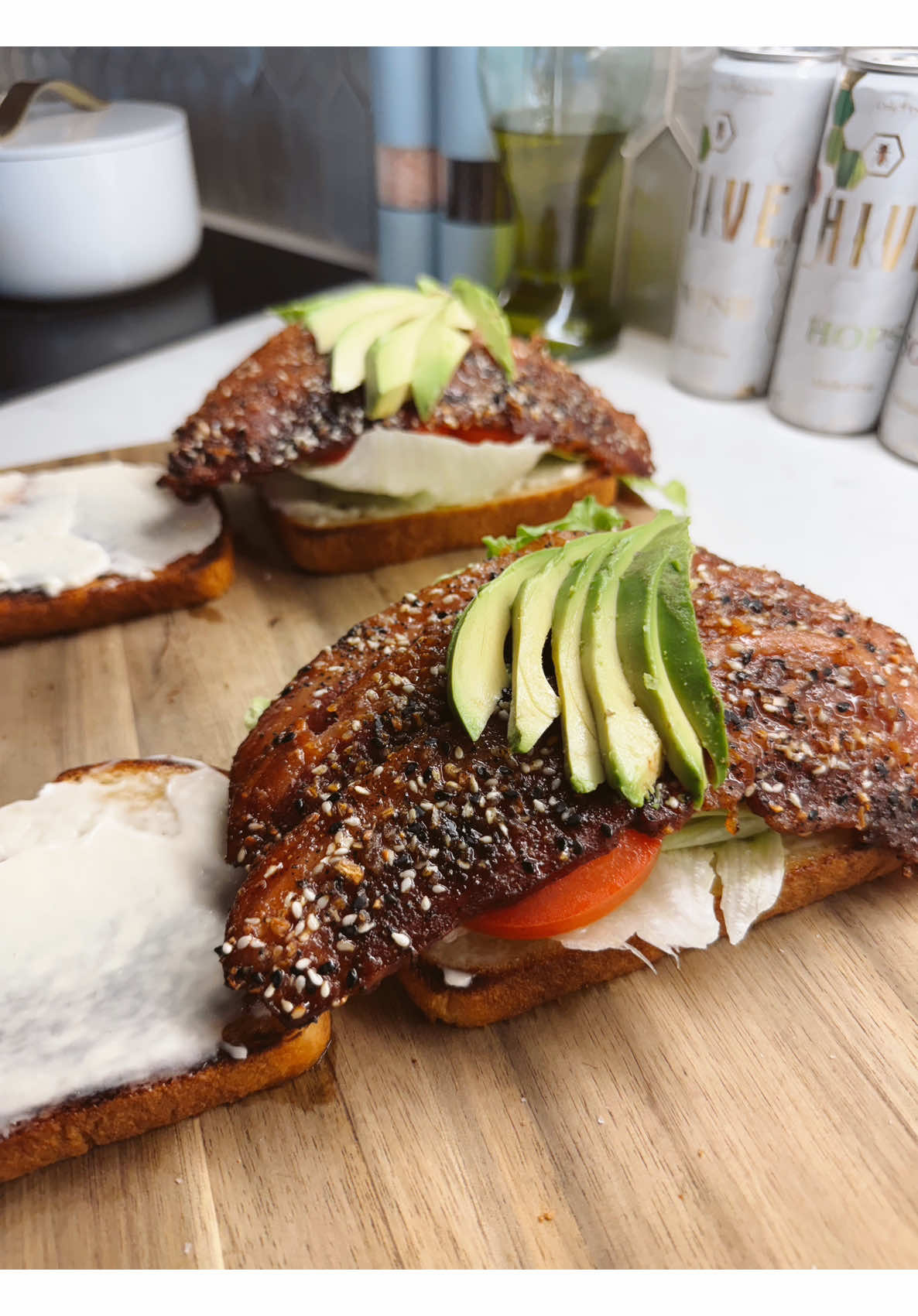 Making easy salmon and avocado toast on an everything bagel for the ...